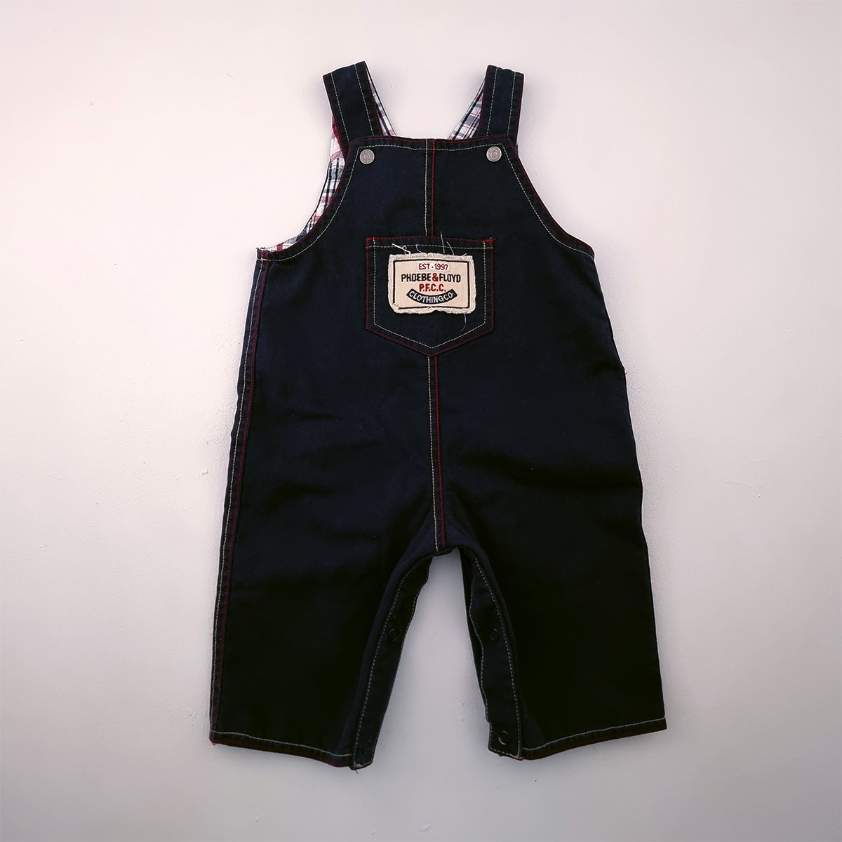 12-18M Boys Dark Blue Red Stitched Denim Reversible Dungaree - Phoebe ...